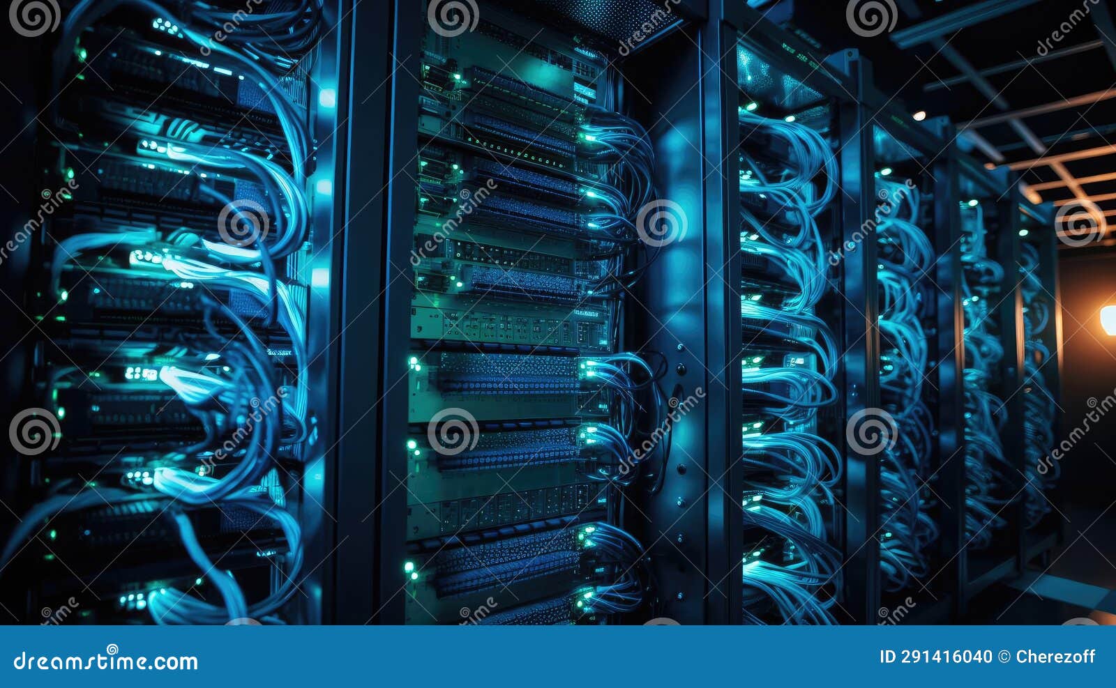 Server Racks with Equipment and Wires Stock Photo - Image of tangled ...