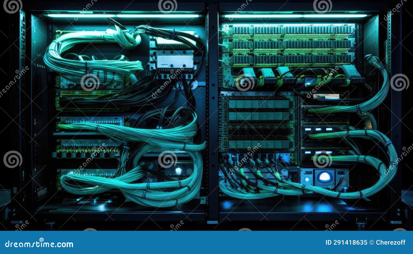 Server Racks with Equipment and Wires Stock Image - Image of computer ...