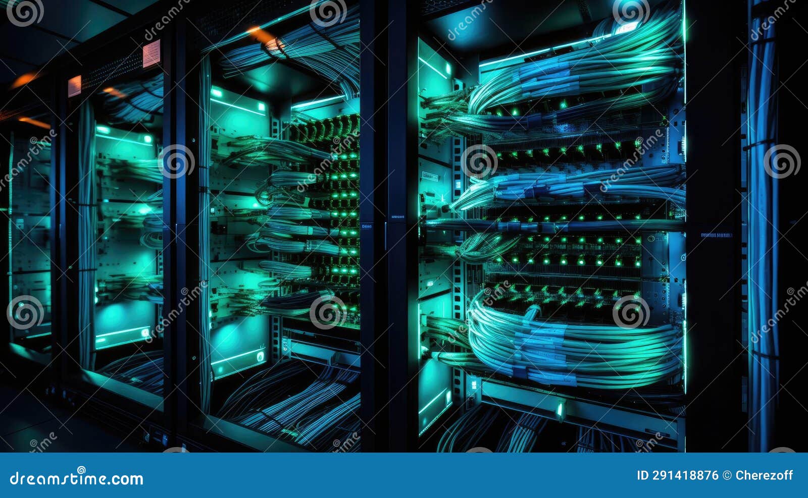 Server Racks with Equipment and Wires Stock Photo - Image of router ...