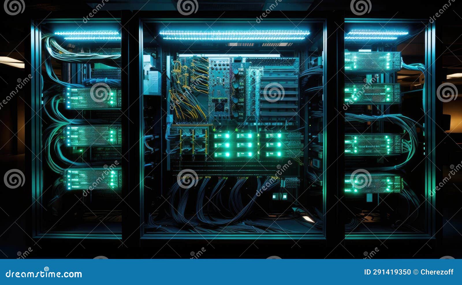 Server Racks with Equipment and Wires Stock Photo - Image of wire ...