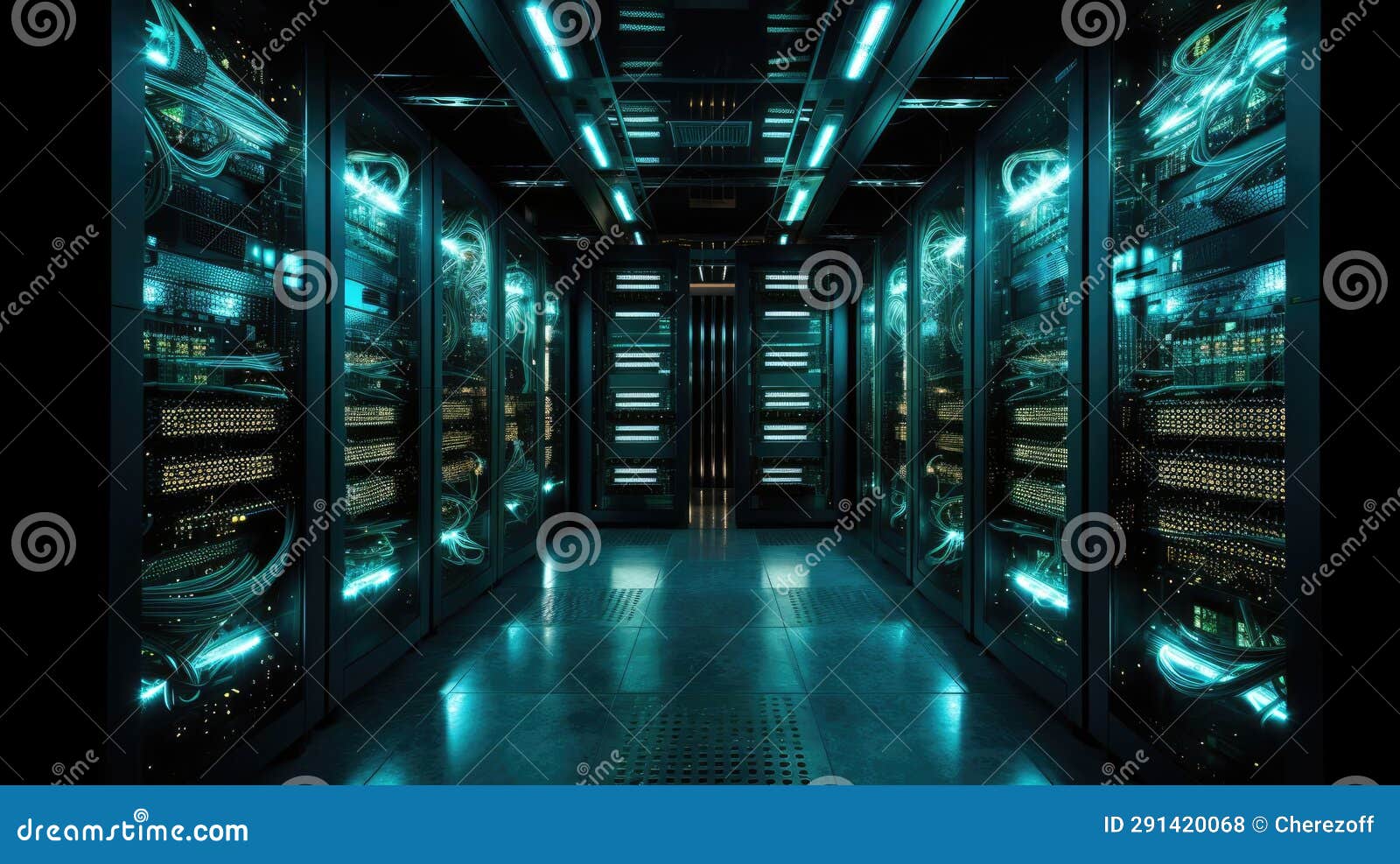 Server Racks with Equipment and Wires Stock Photo - Image of security ...