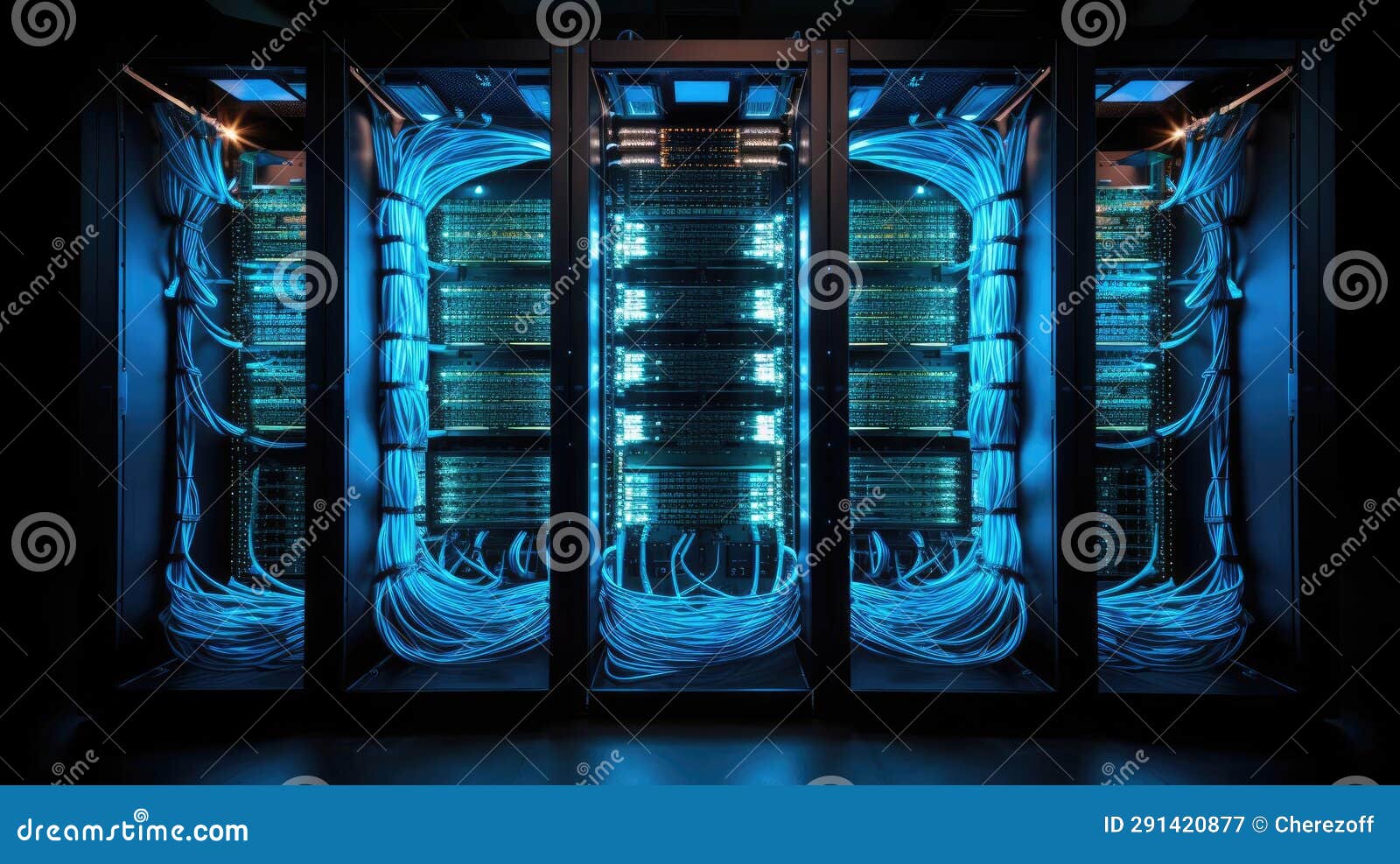 Server Racks with Equipment and Wires Stock Image - Image of technology ...