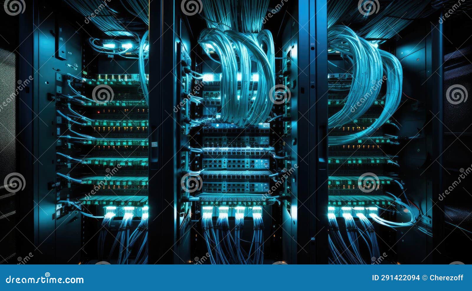 Server Racks with Equipment and Wires Stock Photo - Image of industry ...