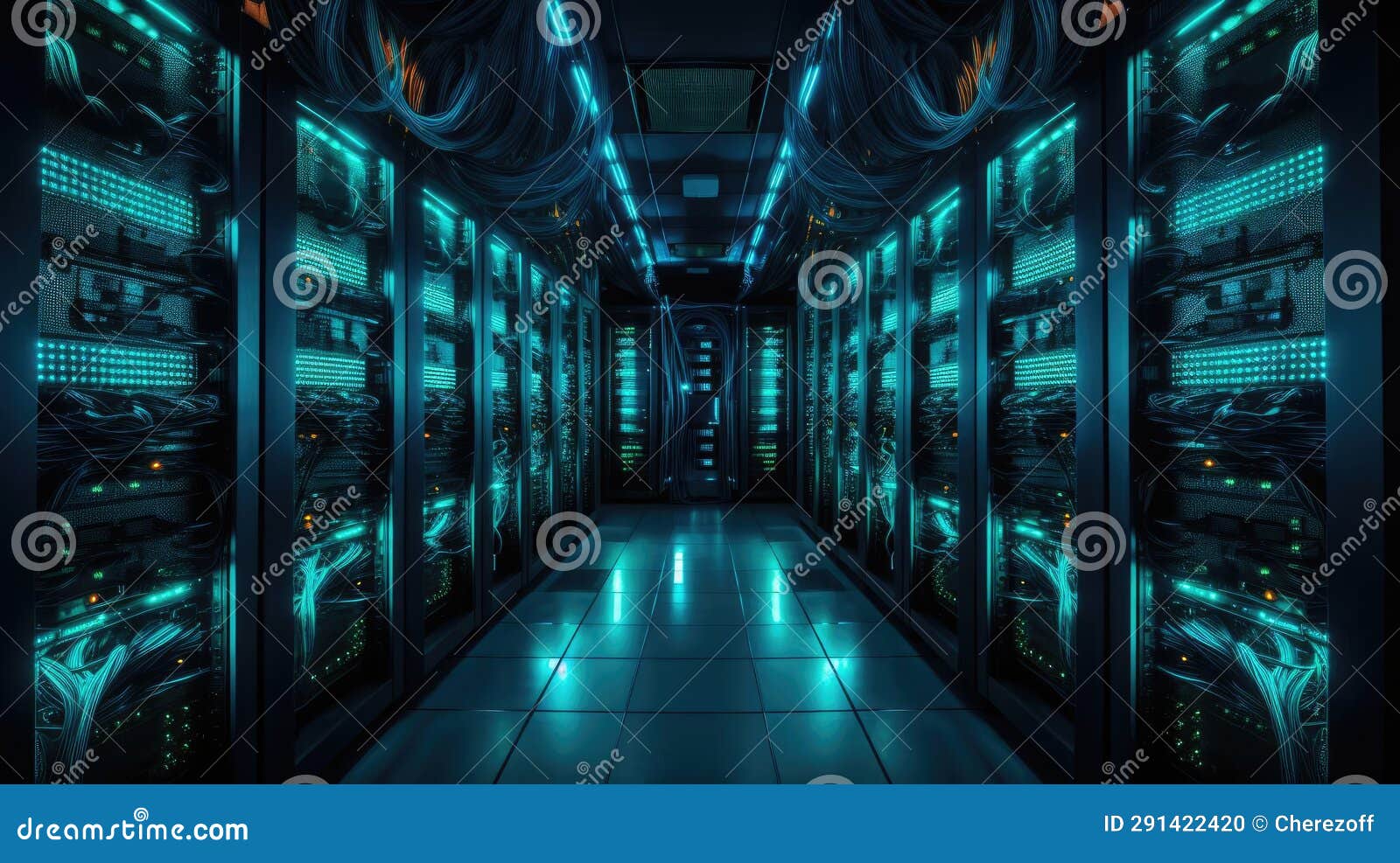 Server Racks with Equipment and Wires Stock Photo - Image of switch ...