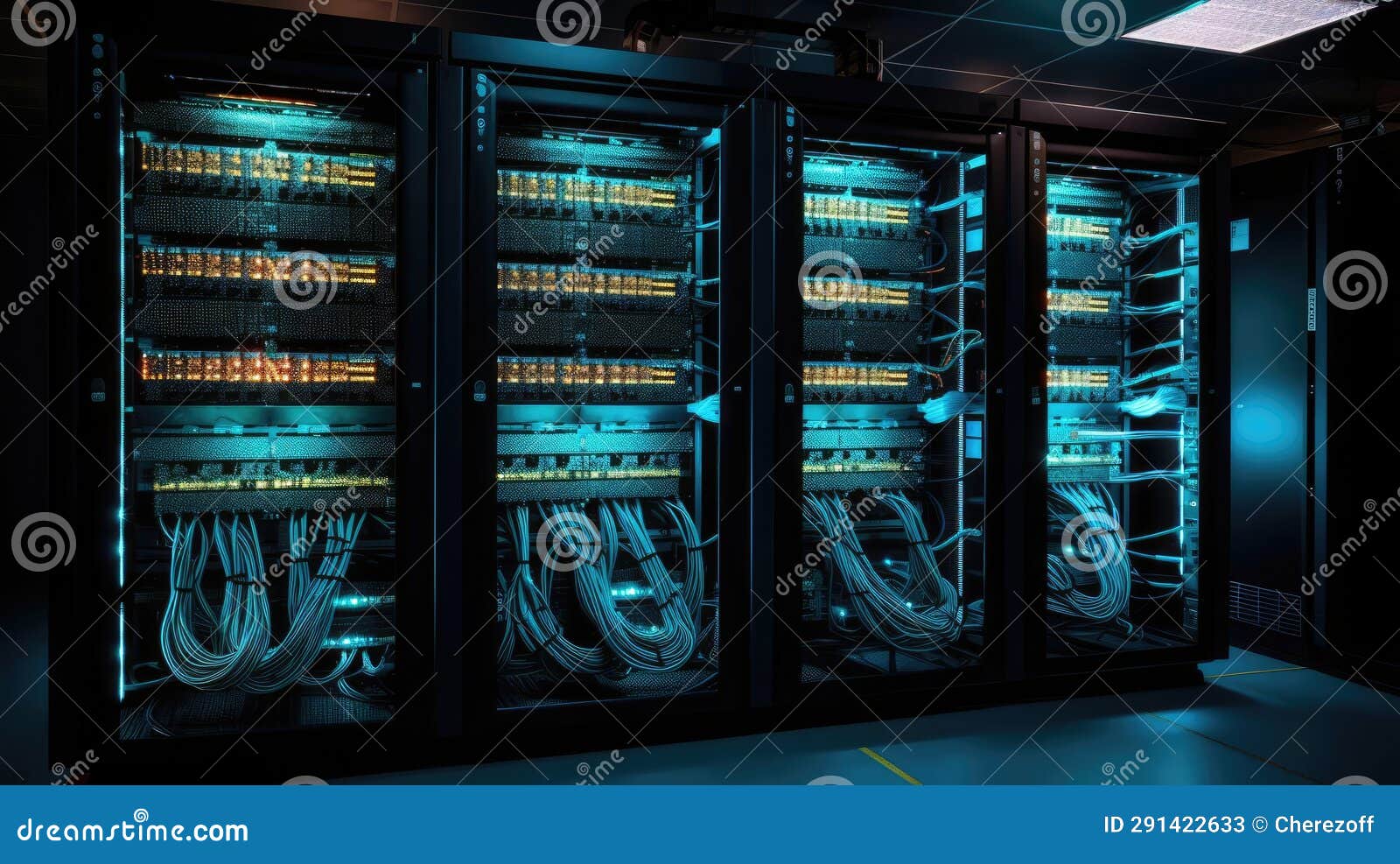 Server Racks with Equipment and Wires Stock Image - Image of switch ...