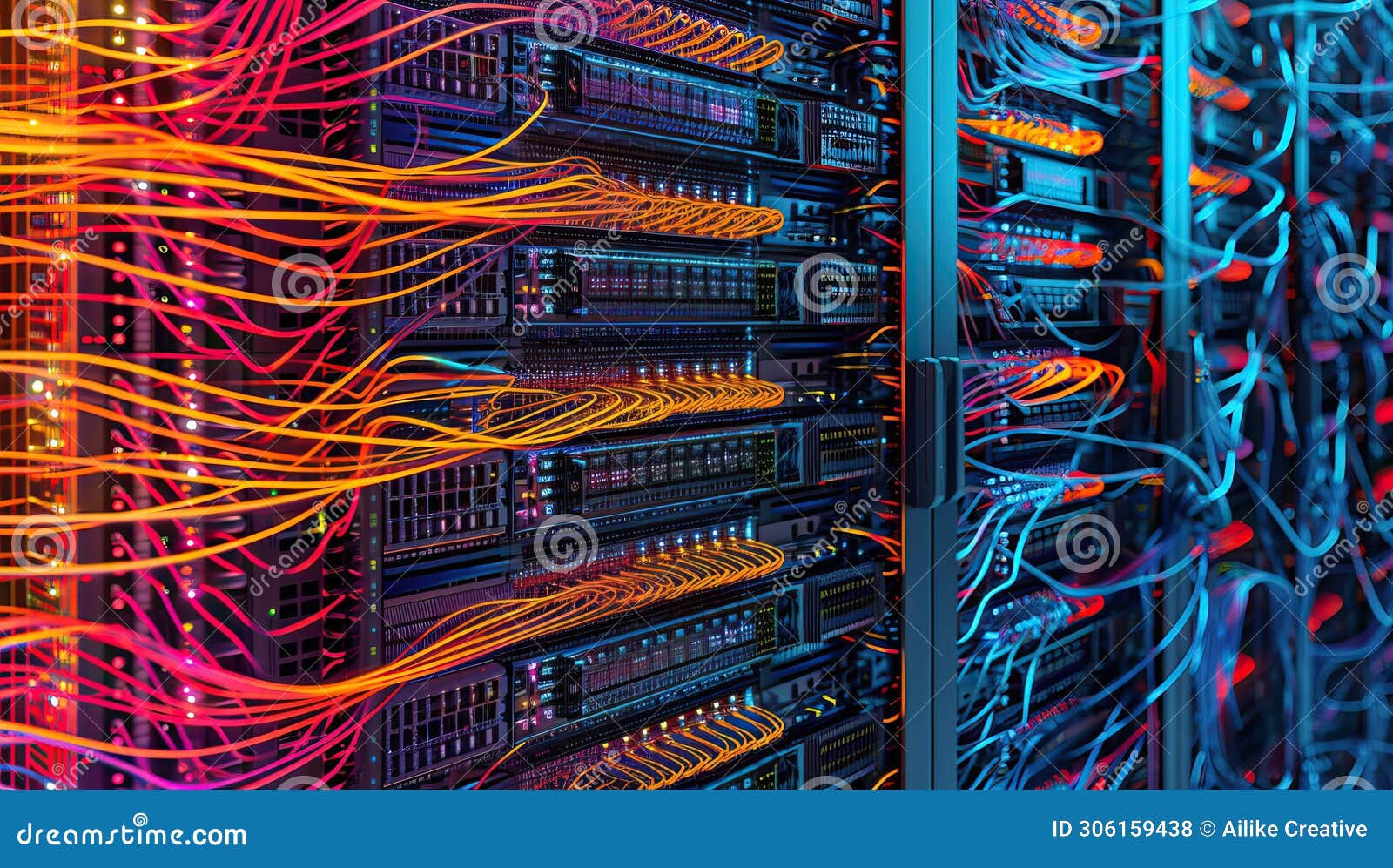 Server Racks Filled with Colorful Fiber Optic Cables in Data Center ...