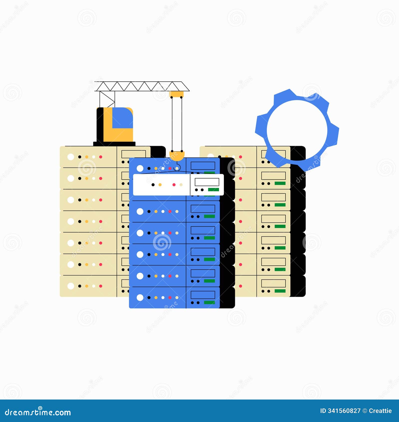Server Racks with Maintenance Crane in Flat Vector Illustration Symbolizing Data Center, Storage ...