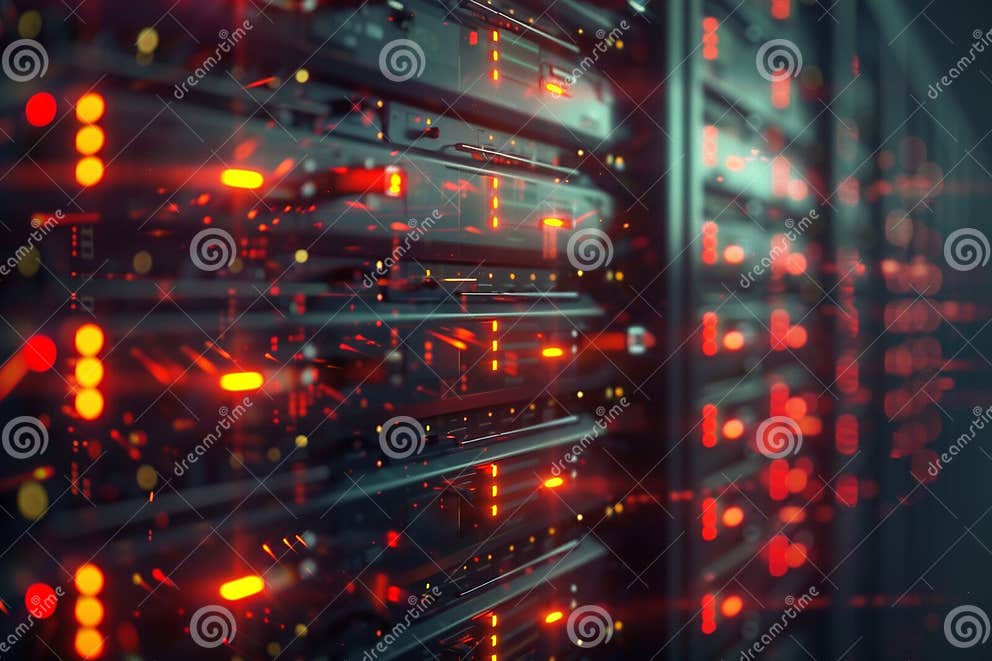Server Racks with Red Lights Data Center Technology Stock Illustration ...