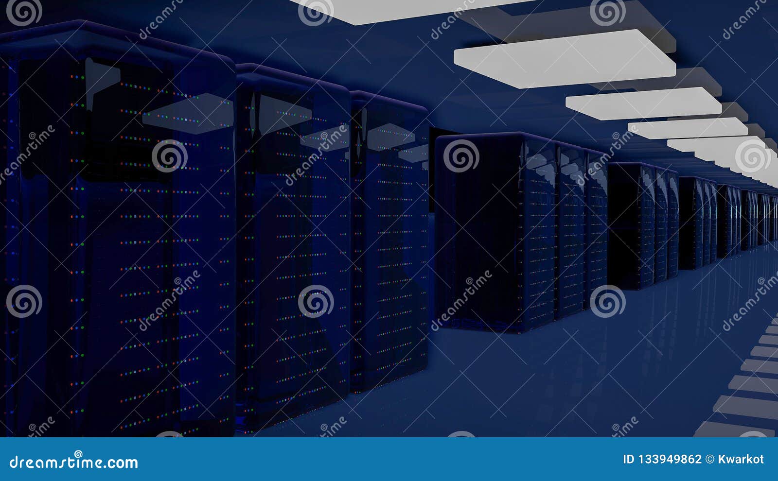Server Room Data Center. 3d Render Stock Illustration - Illustration of ...
