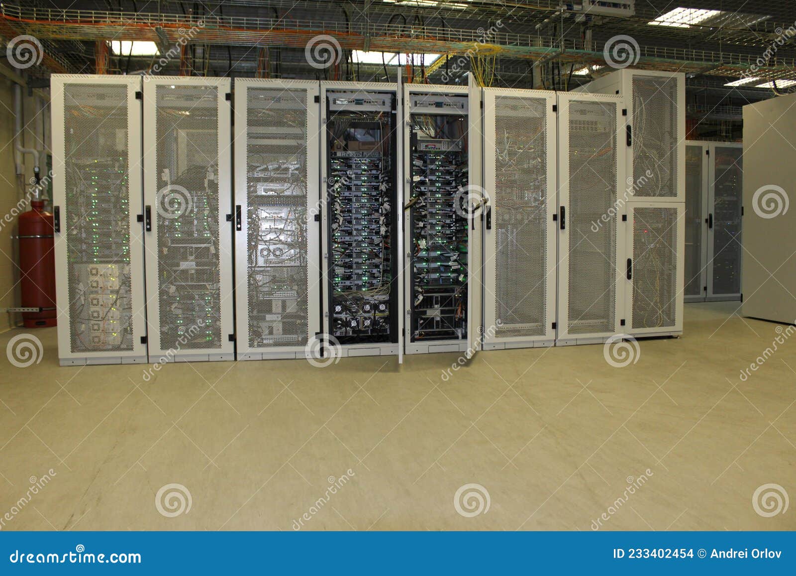 Server Racks and Server Cabinets with Equipment in the Data Center ...