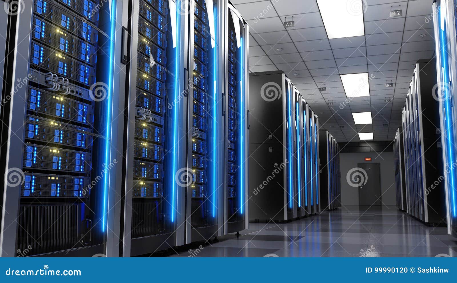 Server Racks In Abstract Technology Background Royalty-Free Cartoon ...