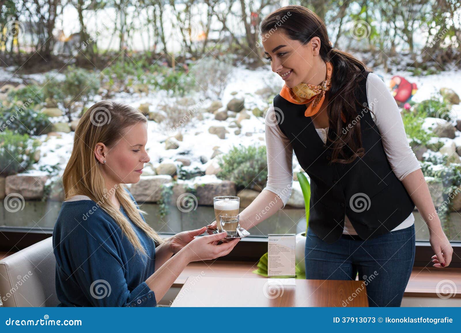 Server in Restaurant or Cafe Serving Guest Stock Image - Image of work ...