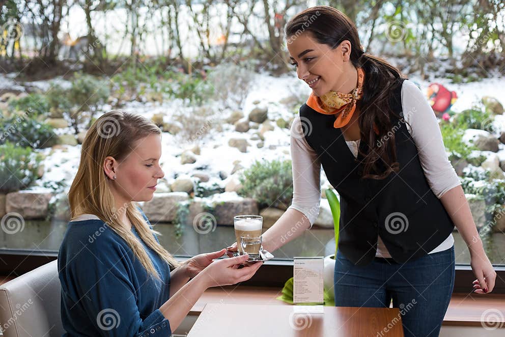 Server in Restaurant or Cafe Serving Guest Stock Image - Image of work ...