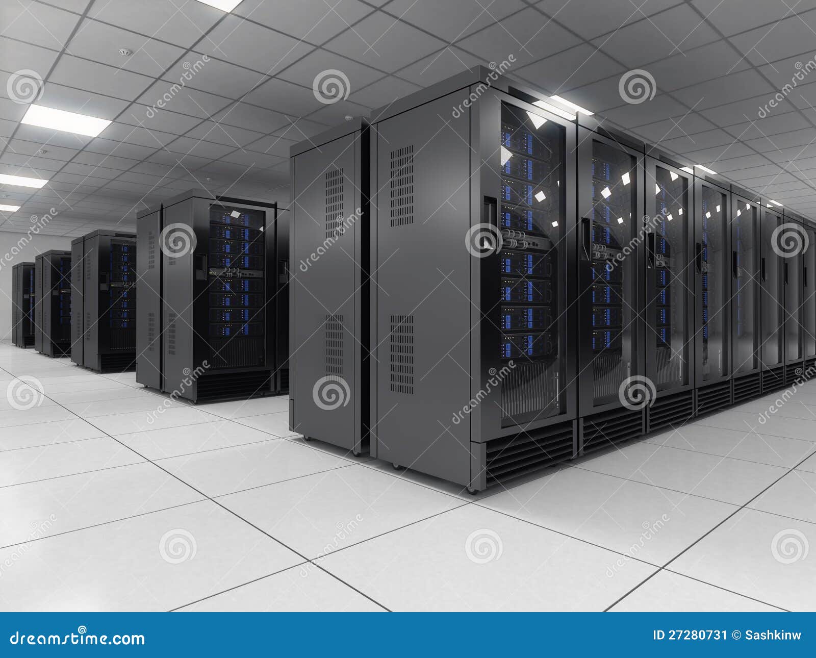 Server Room With Rows Of Sophisticated Machines And Intricate Cabling ...