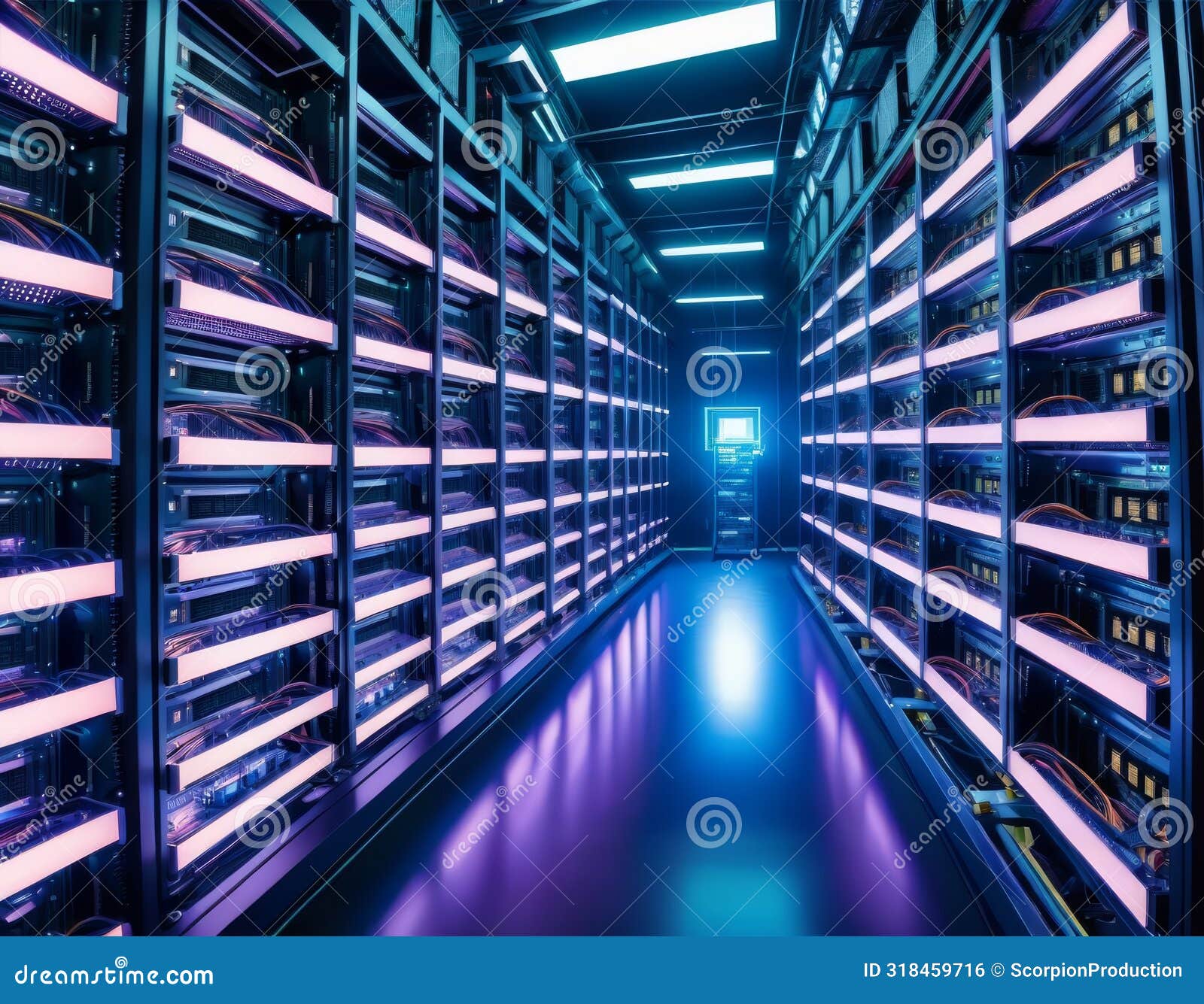 Server Room in Blue Neon Light Stock Photo - Image of cyber ...