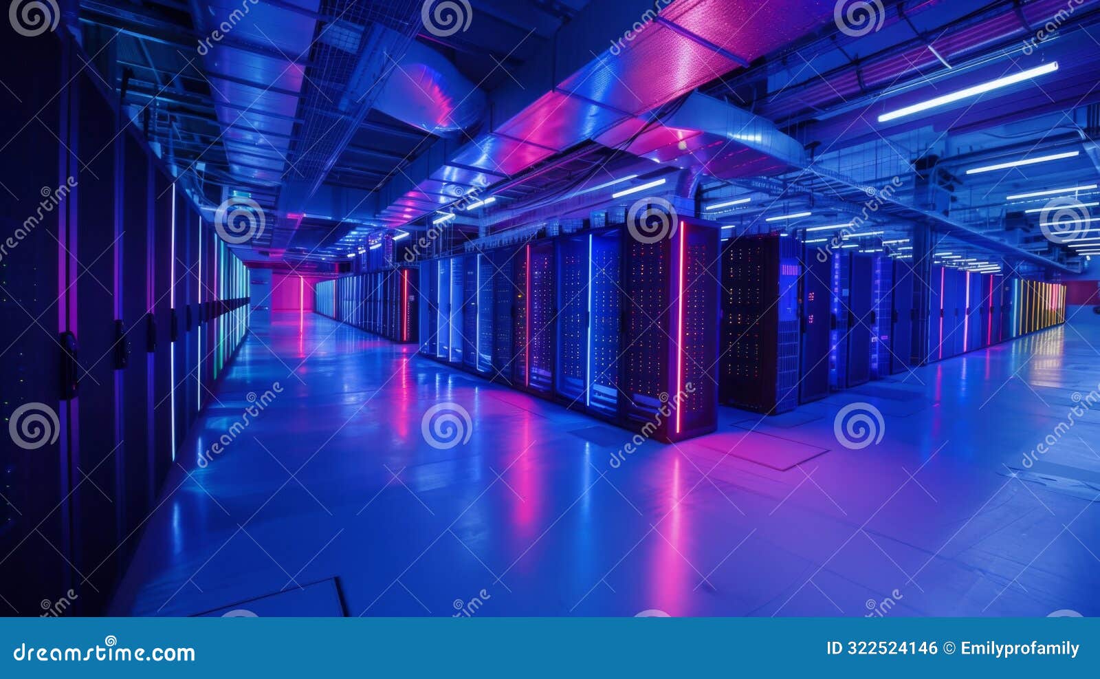 Server Room with Blue and Pink Lighting Stock Photo - Image of center ...