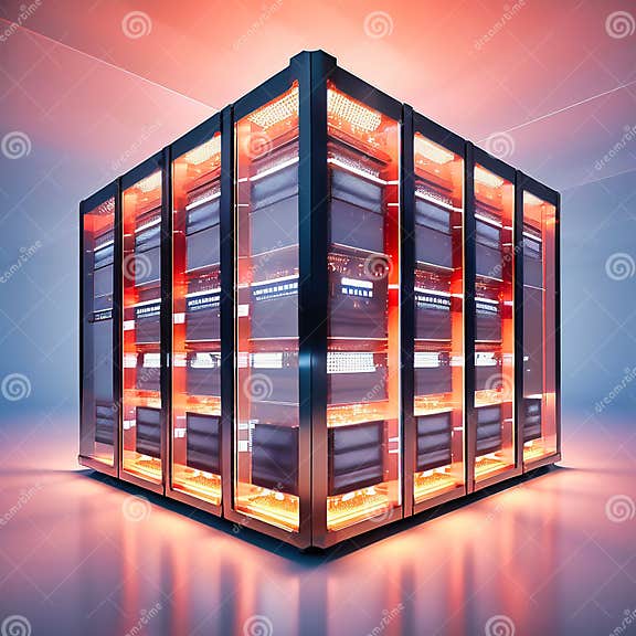 Server Room with Server Cabinets, Digitalis for Host PC. Management and Storage of Data Stock ...