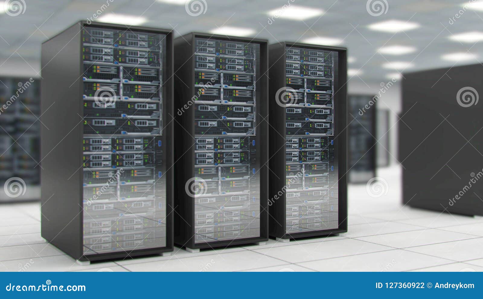 Server Room Center Exchanging Cyber Datas and Connections 3D Rendering ...