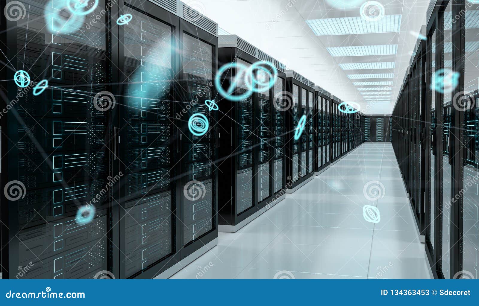 Server Room Center Exchanging Cyber Datas 3D Rendering Stock ...
