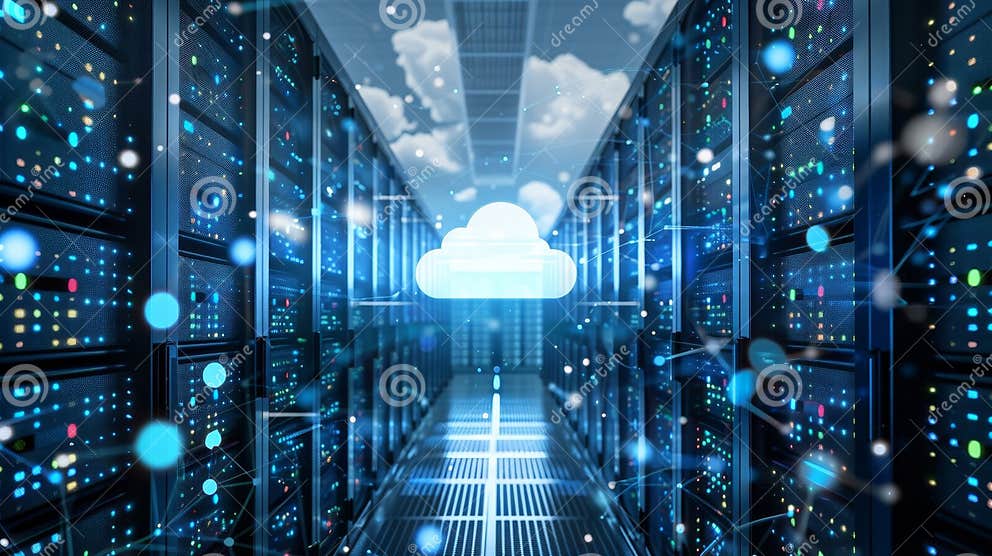 Server Room Cloud Computing. Big Data Storage, Network Security, Digital Transformation Stock ...