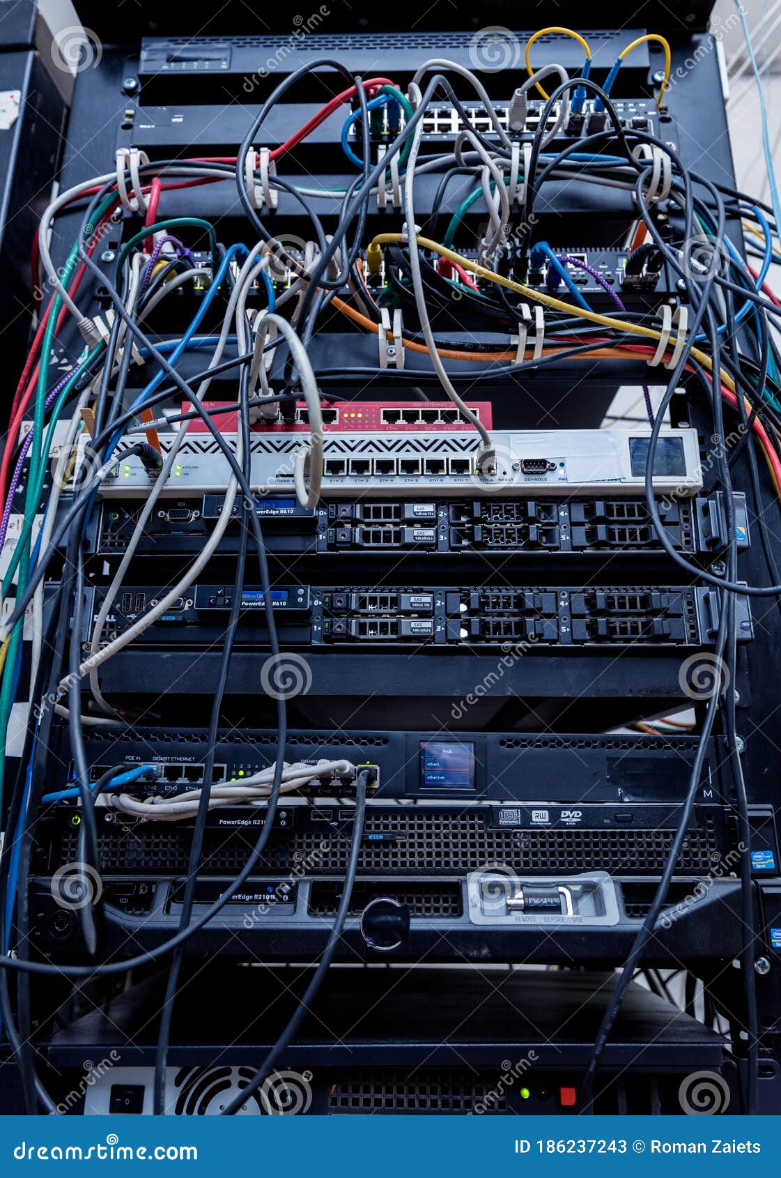 Server Room with Computers for Internet. Network Cables Connected To ...