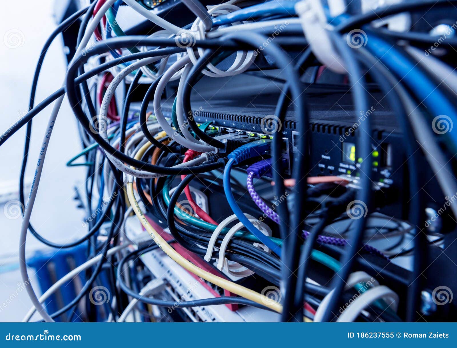 Server Room with Computers for Internet. Network Cables Connected To ...
