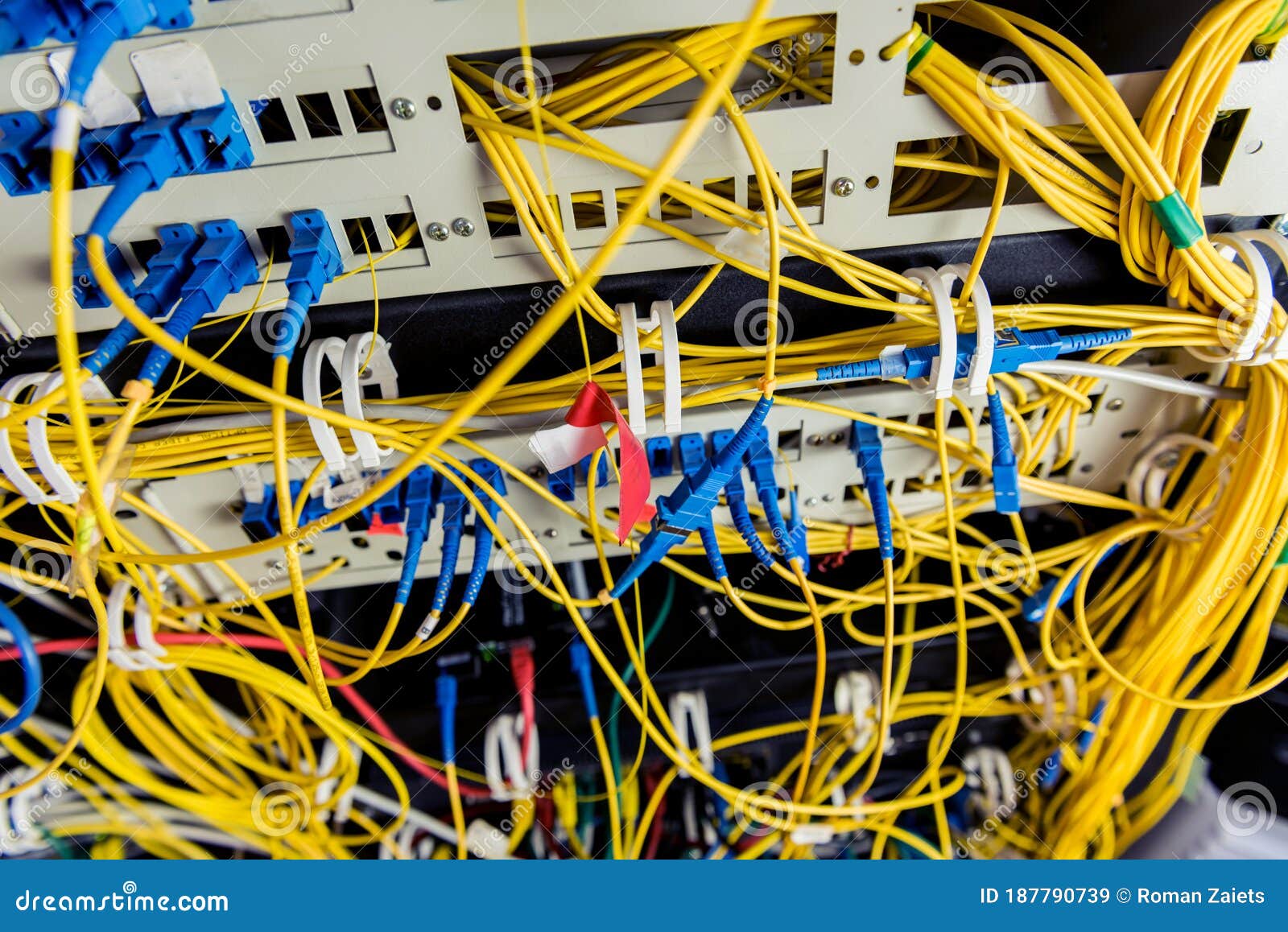 Server Room with Computers for Internet. Network Cables Connected To ...