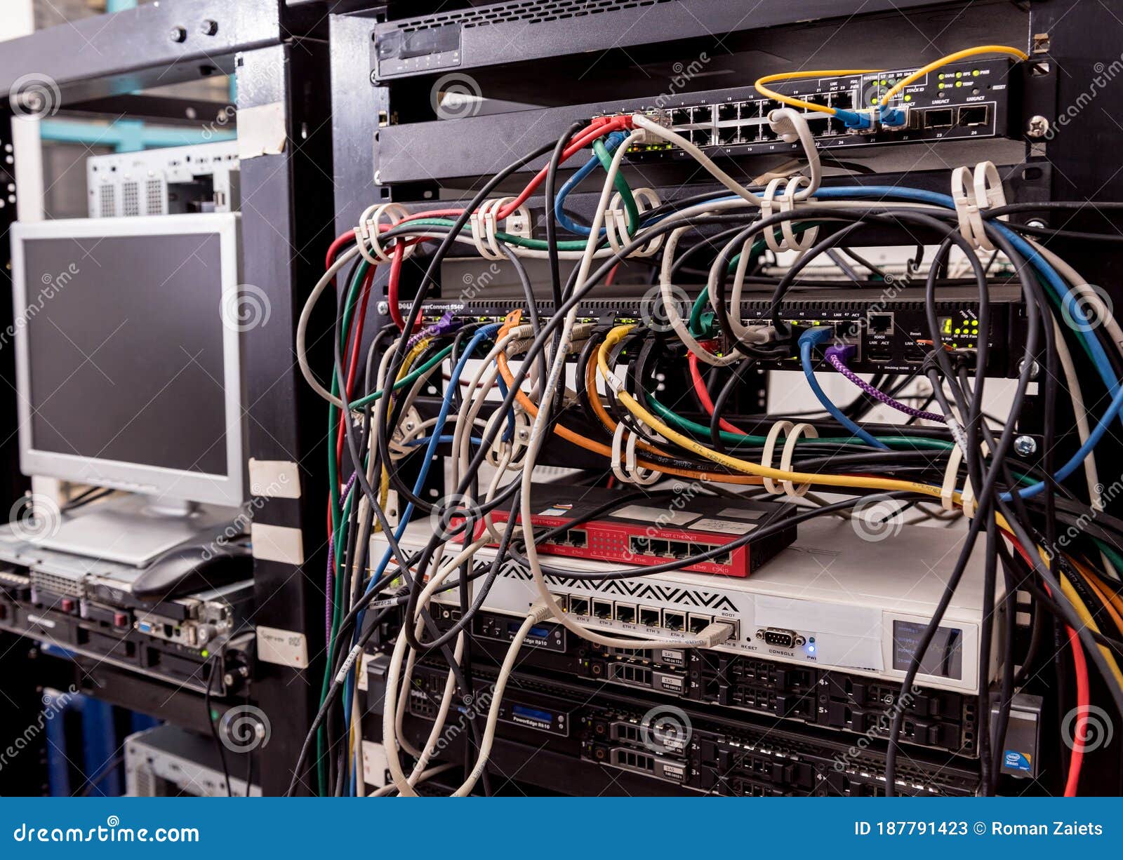 Server Room with Computers for Internet. Network Cables Connected To ...