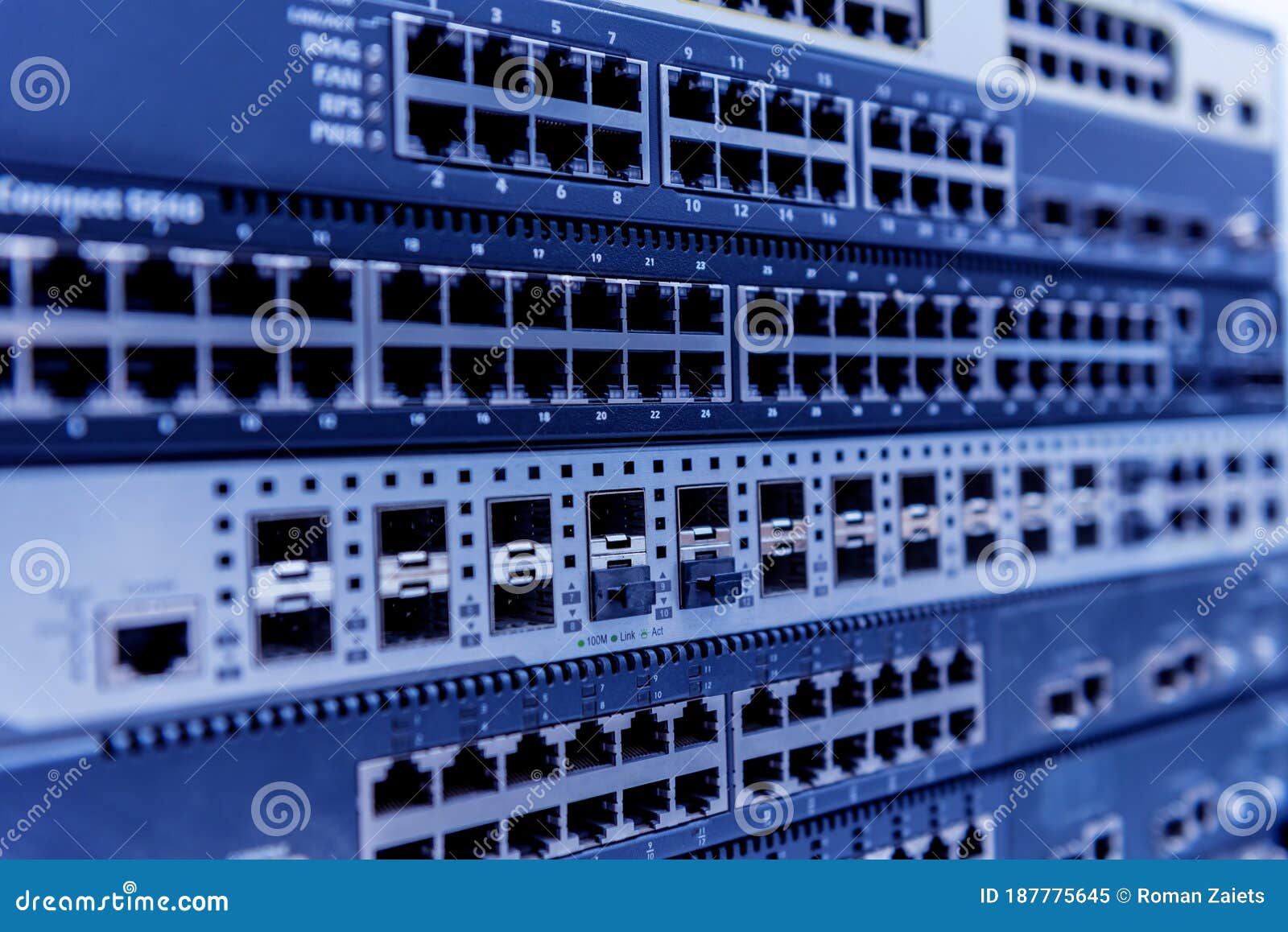 Server Room with Computers for Internet. Network Cables Connected To ...