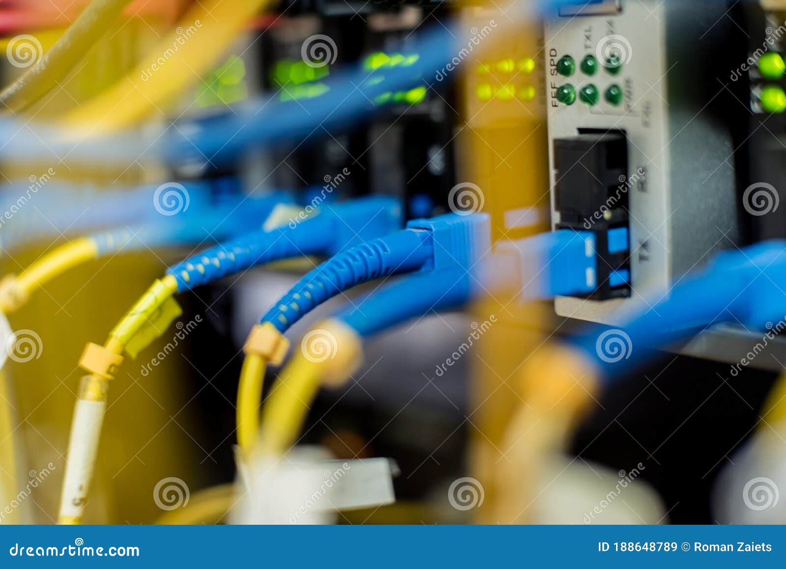 Server Room with Computers for Internet. Network Cables Connected To ...