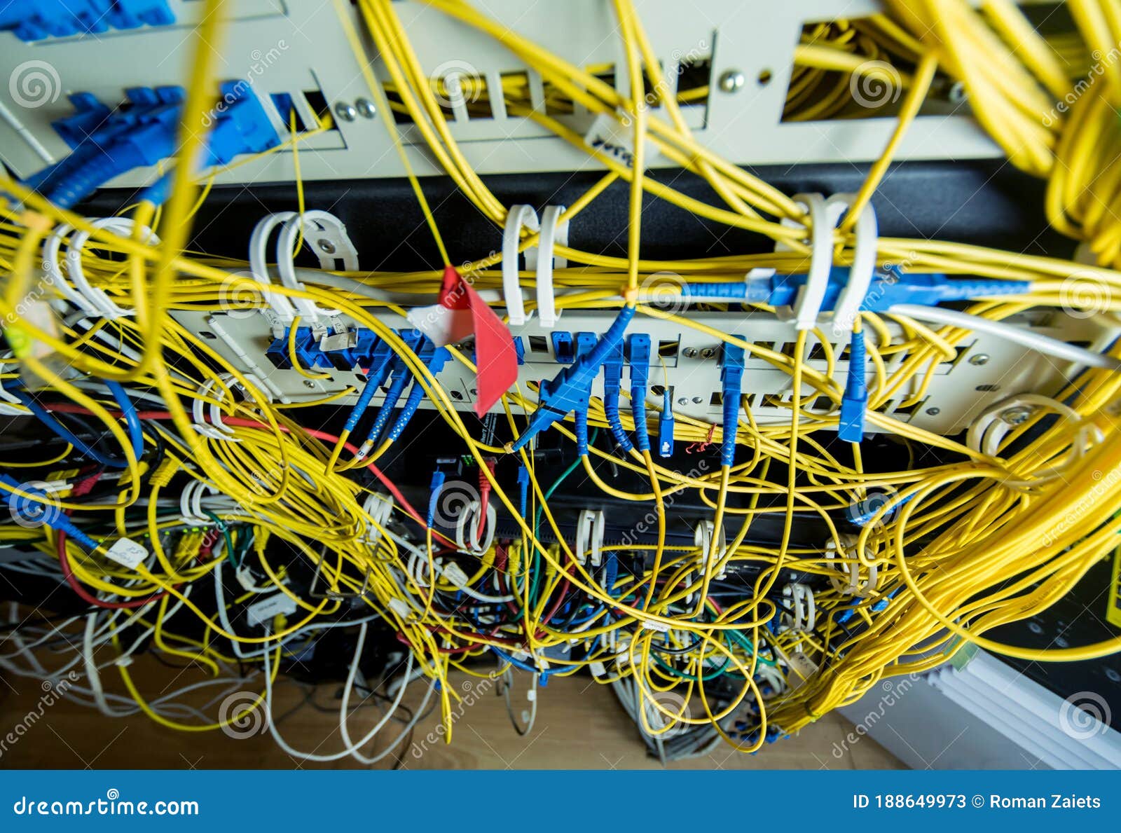 Server Room with Computers for Internet. Network Cables Connected To ...