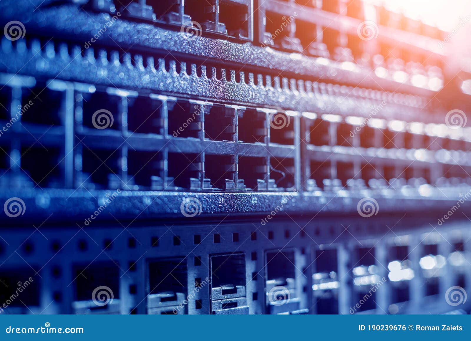 Server Room with Computers for Internet. Network Cables Connected To ...