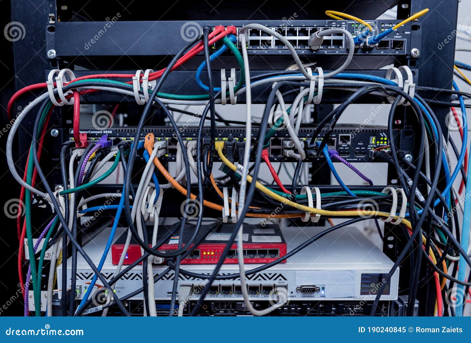 Server Room with Computers for Internet. Network Cables Connected To ...