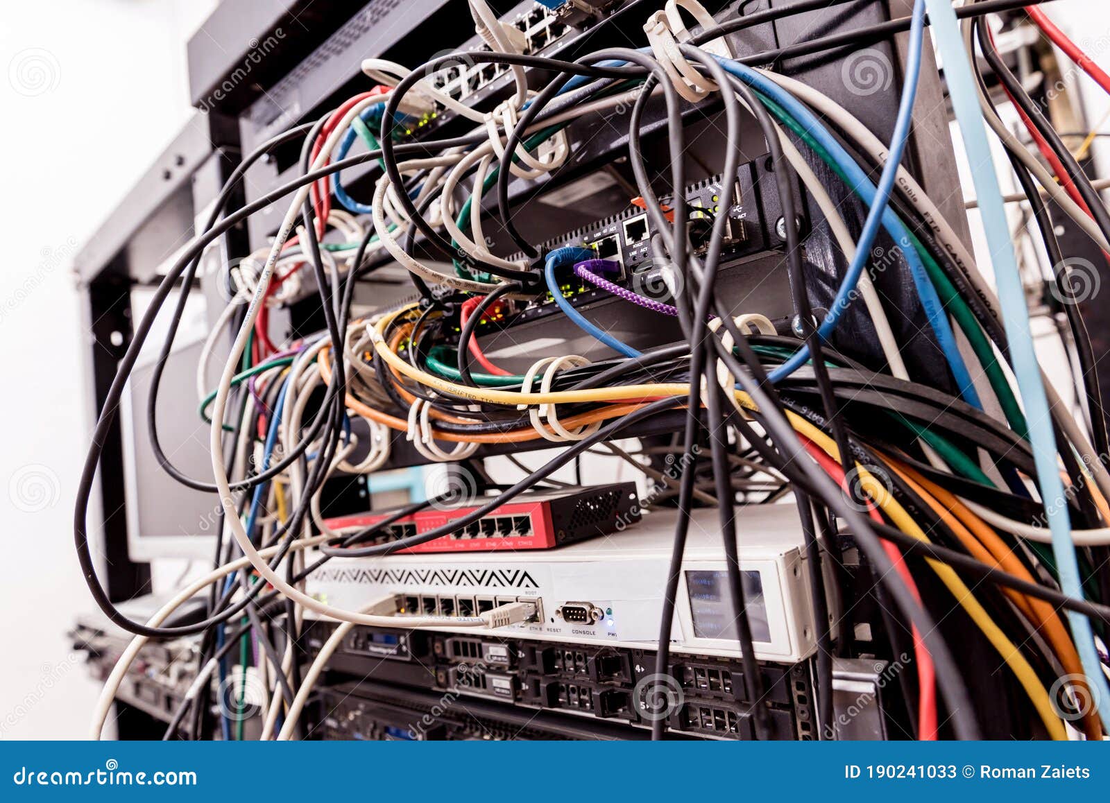 Server Room with Computers for Internet. Network Cables Connected To ...