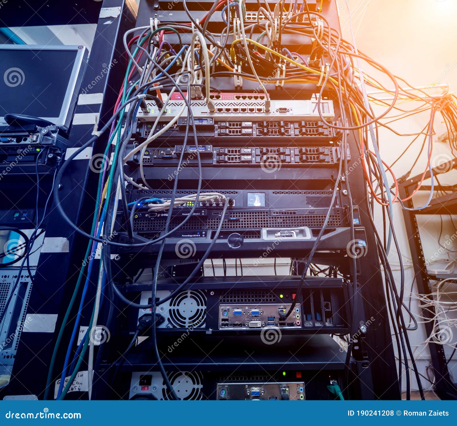 Server Room with Computers for Internet. Network Cables Connected To ...
