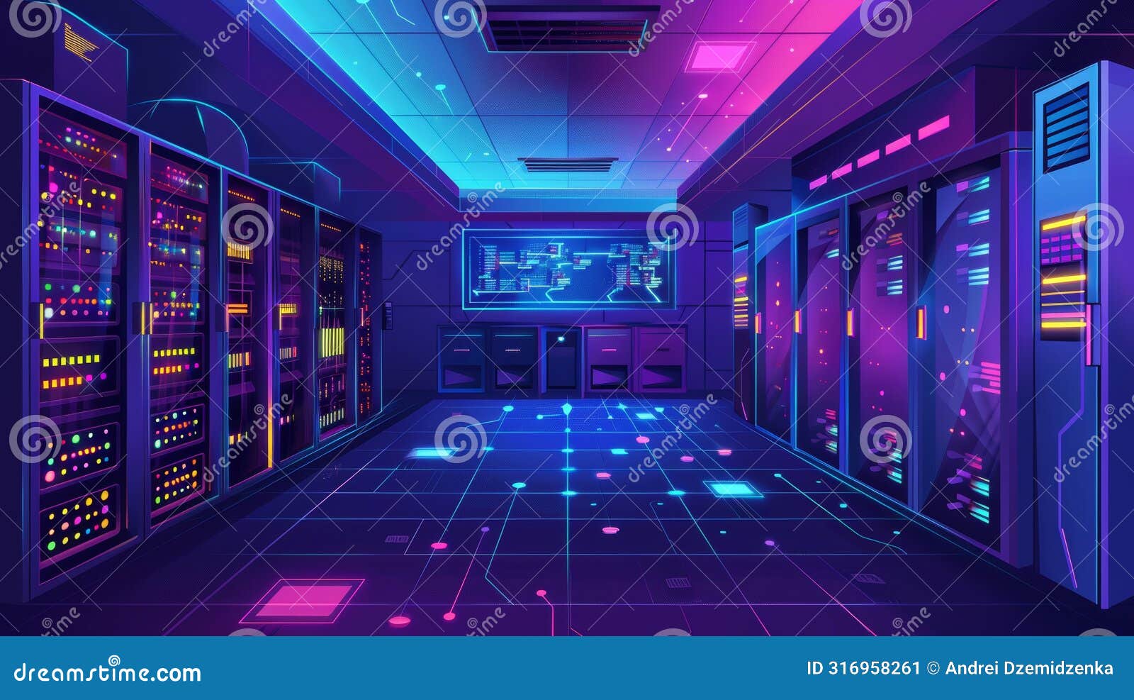 A Server Room Containing Racks, a Virtual Supercomputer, Database ...