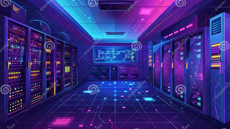A Server Room Containing Racks, a Virtual Supercomputer, Database ...