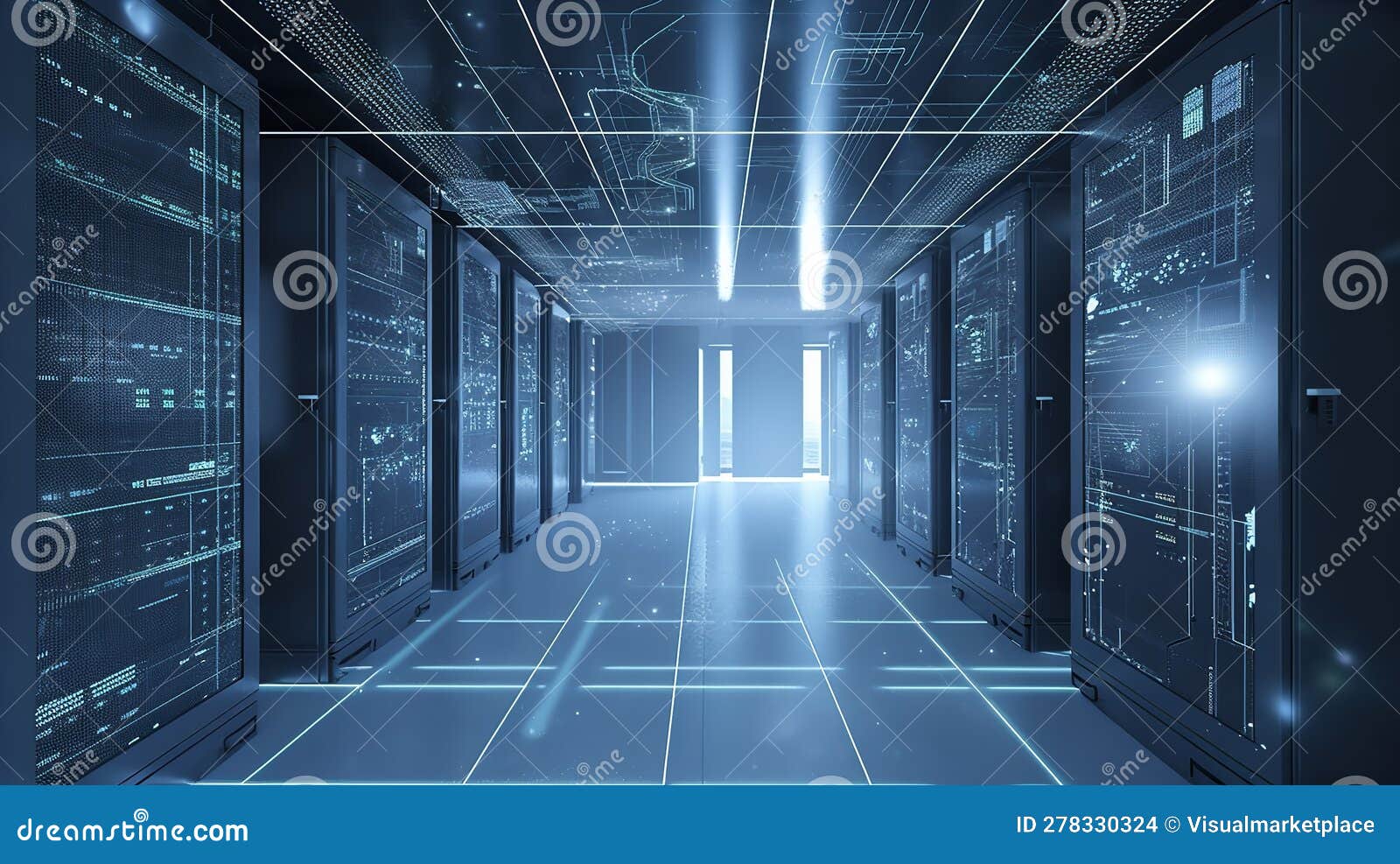 Server Room Cooled by AI Controlled System Stock Illustration ...