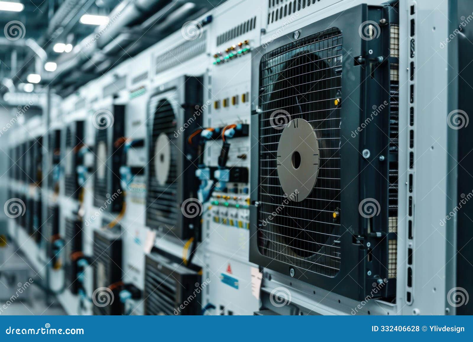 Server Room Cooling System Featuring Multiple Fans Working in Data ...