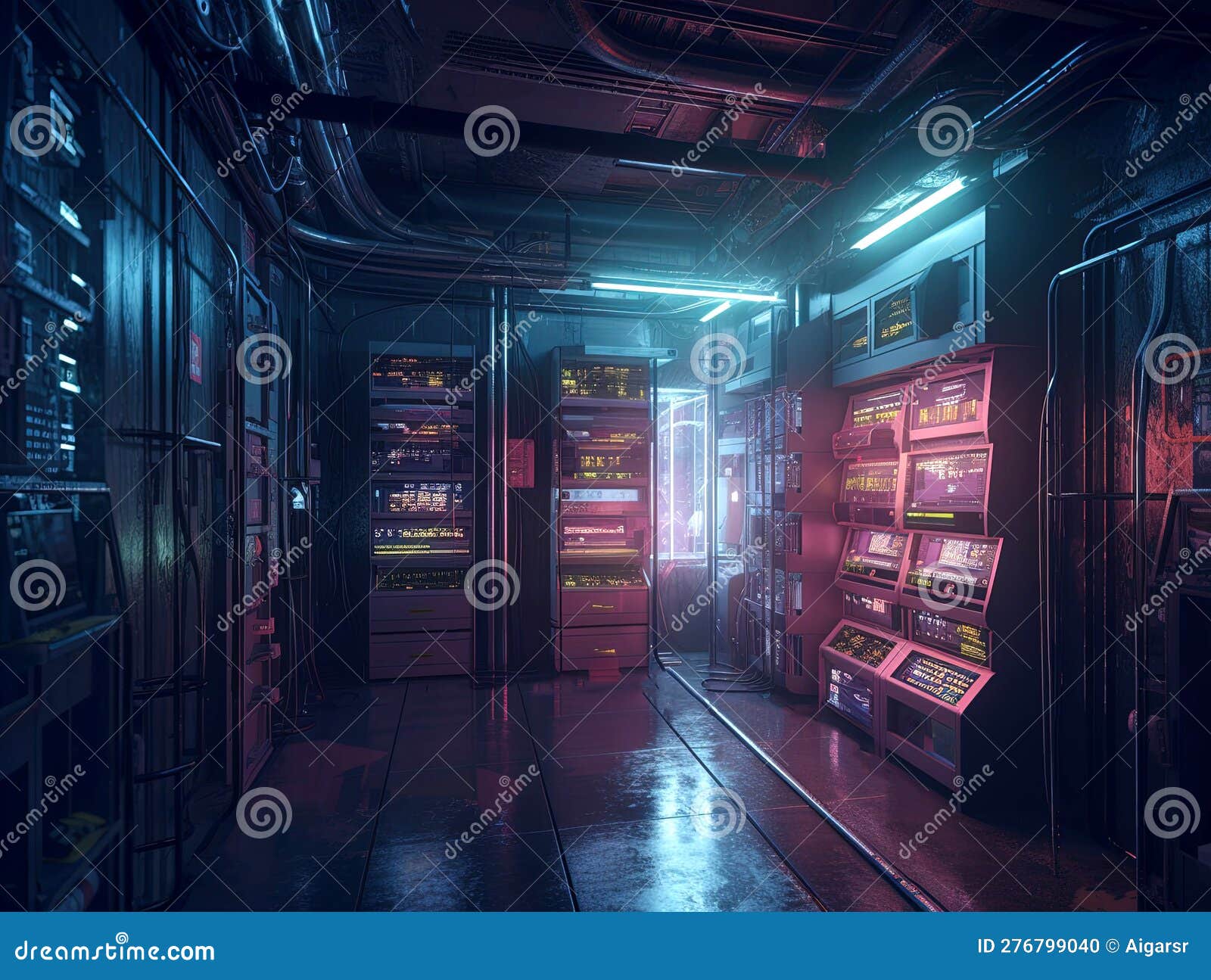 Server Room Cyberpunk Style. Stock Illustration - Illustration of rack ...