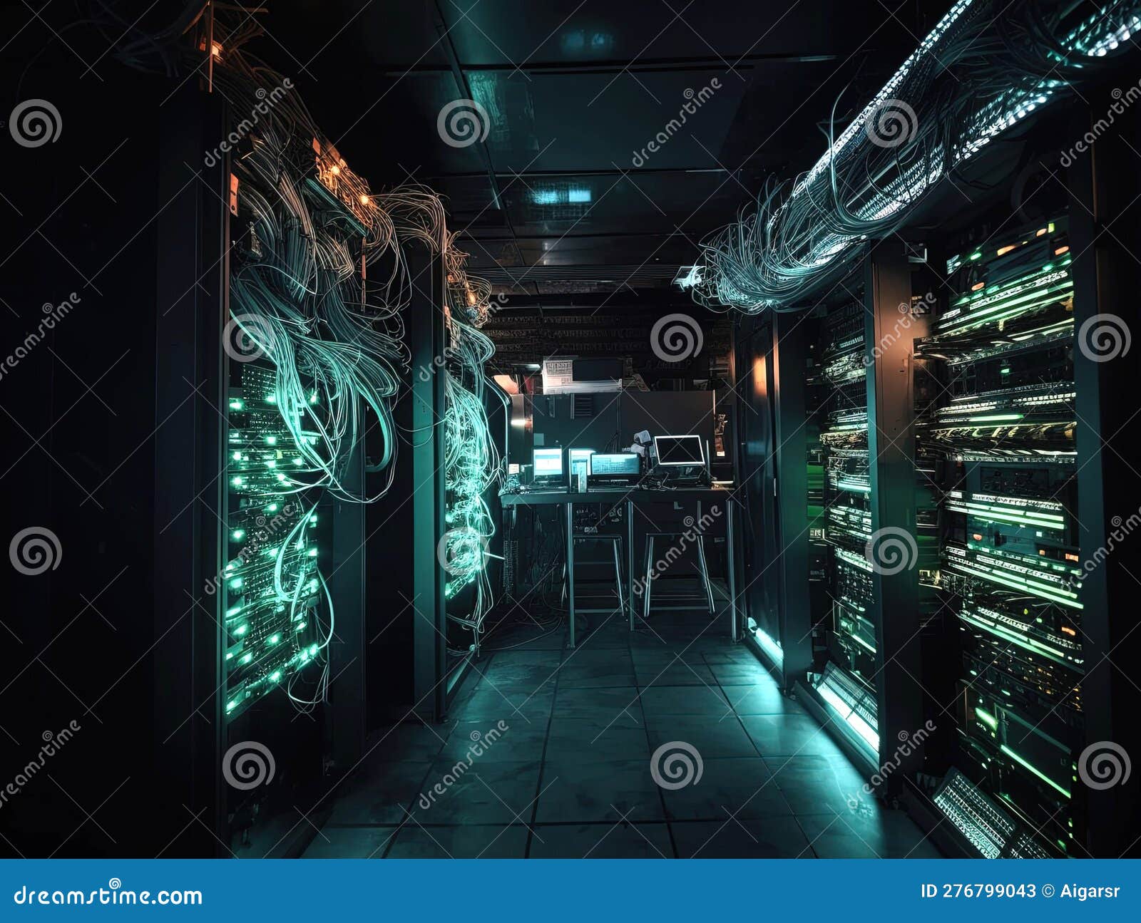 Server Room Cyberpunk Style. Stock Illustration - Illustration of ...