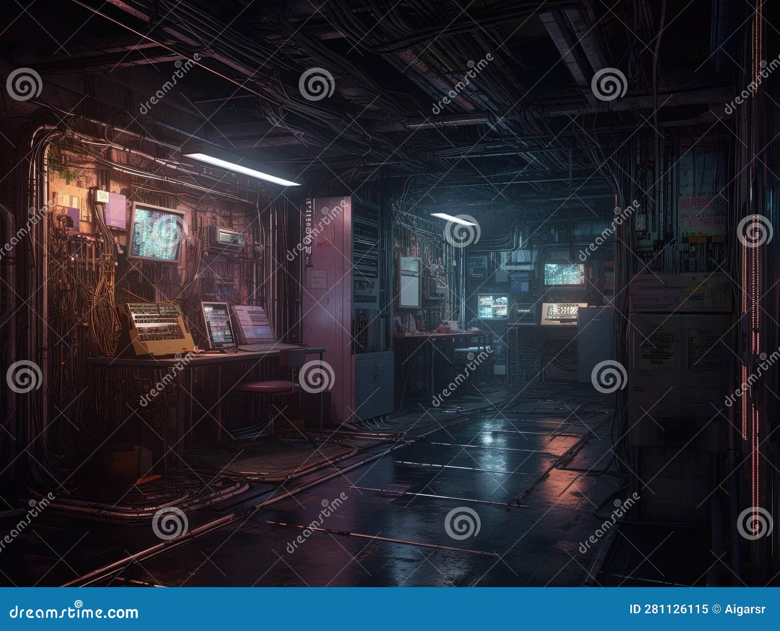 Server Room Cyberpunk Style Stock Illustration - Illustration of ...