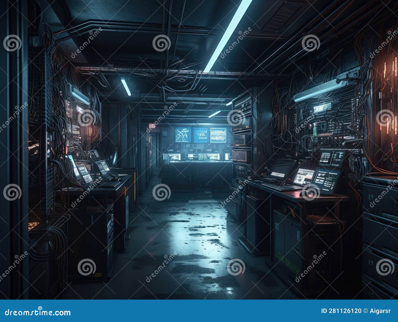 Server Room Cyberpunk Style Stock Illustration - Illustration of ...