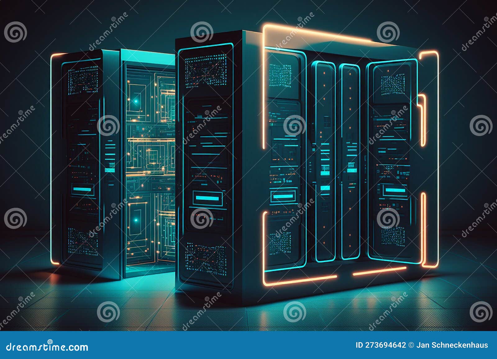 Server Room 3d Illustration with Node Base Programming Data Design Element Stock Photo - Image ...