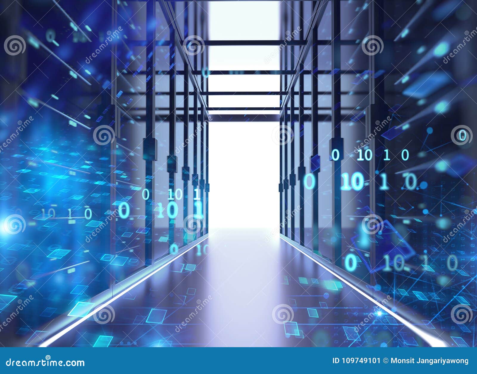 Server Room 3d Illustration with Programming Data Design Elemen Stock ...