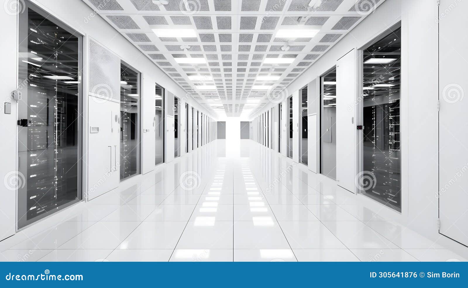 High-tech Bright Data Center with Computers and Lights. Stock ...