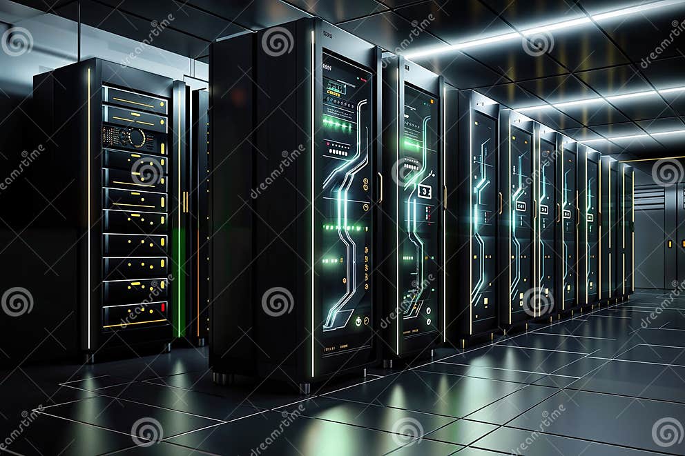 Server Room Data Center. Backup, Mining, Hosting, Mainframe and Computer Rack with Storage ...