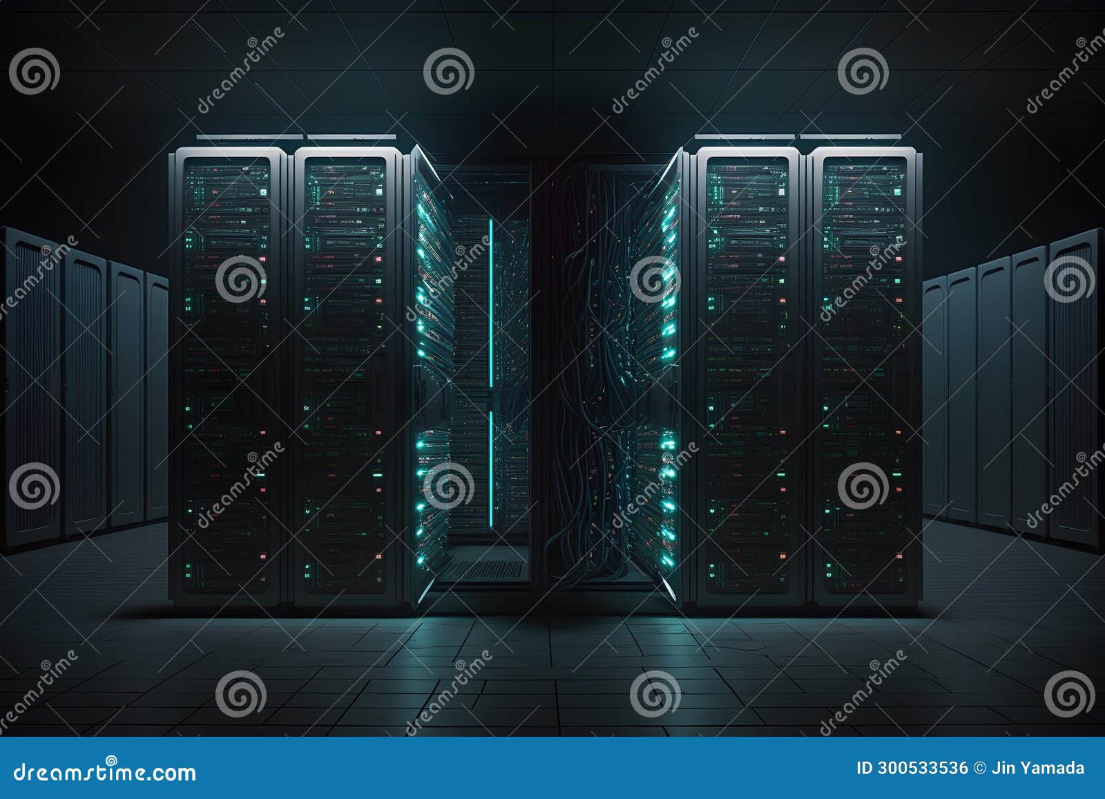 Server Room Data Center with Bright Lights and Servers 3d Rendering ...
