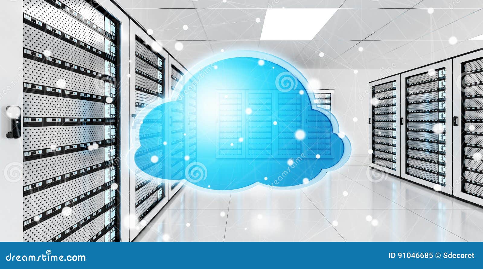 Server Room Data Center with Cloud Blue Icon 3D Rendering Stock ...