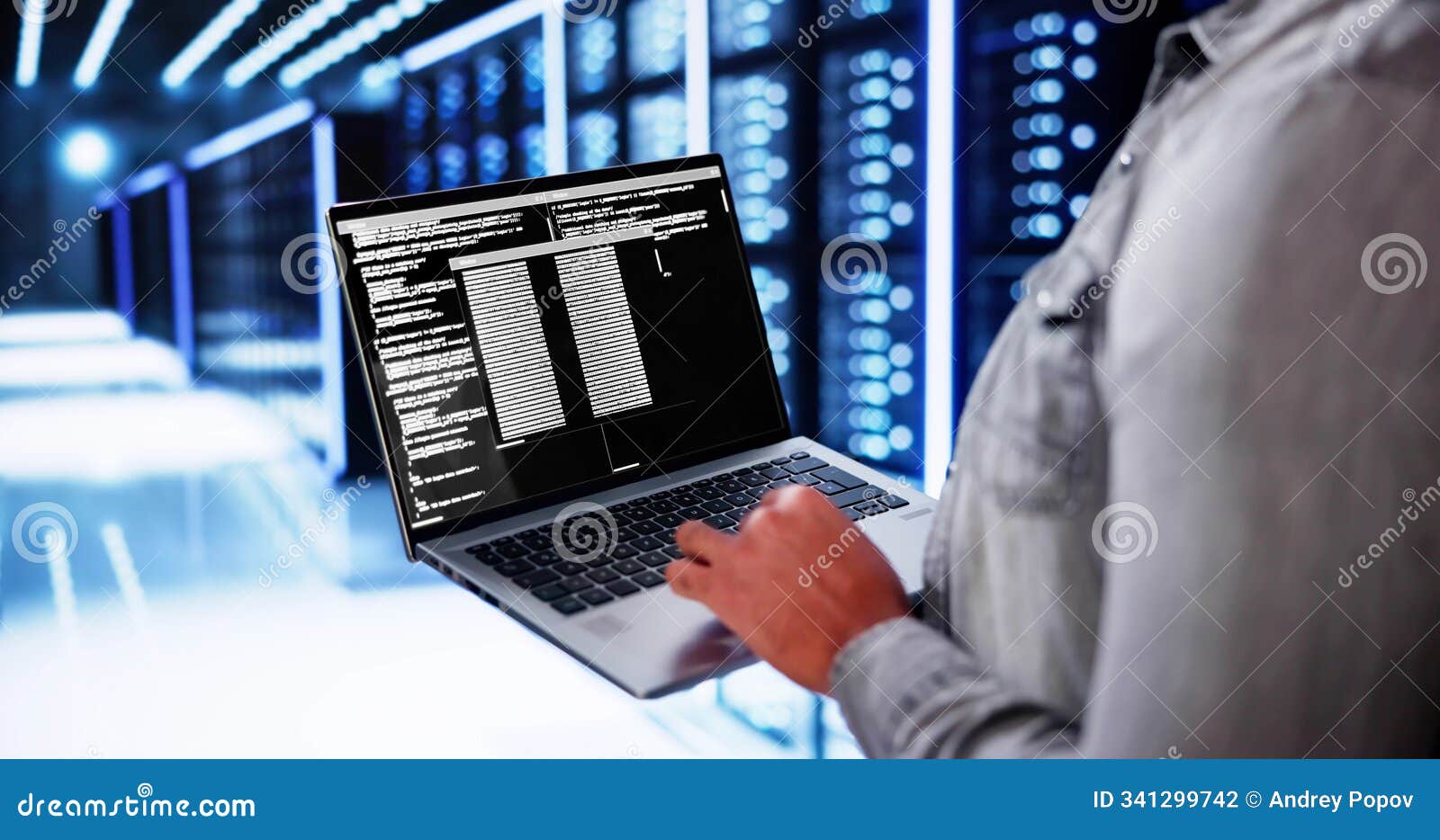 Server Room in Data Center. Cloud Computer Engineer Stock Photo - Image of administrator, coding ...